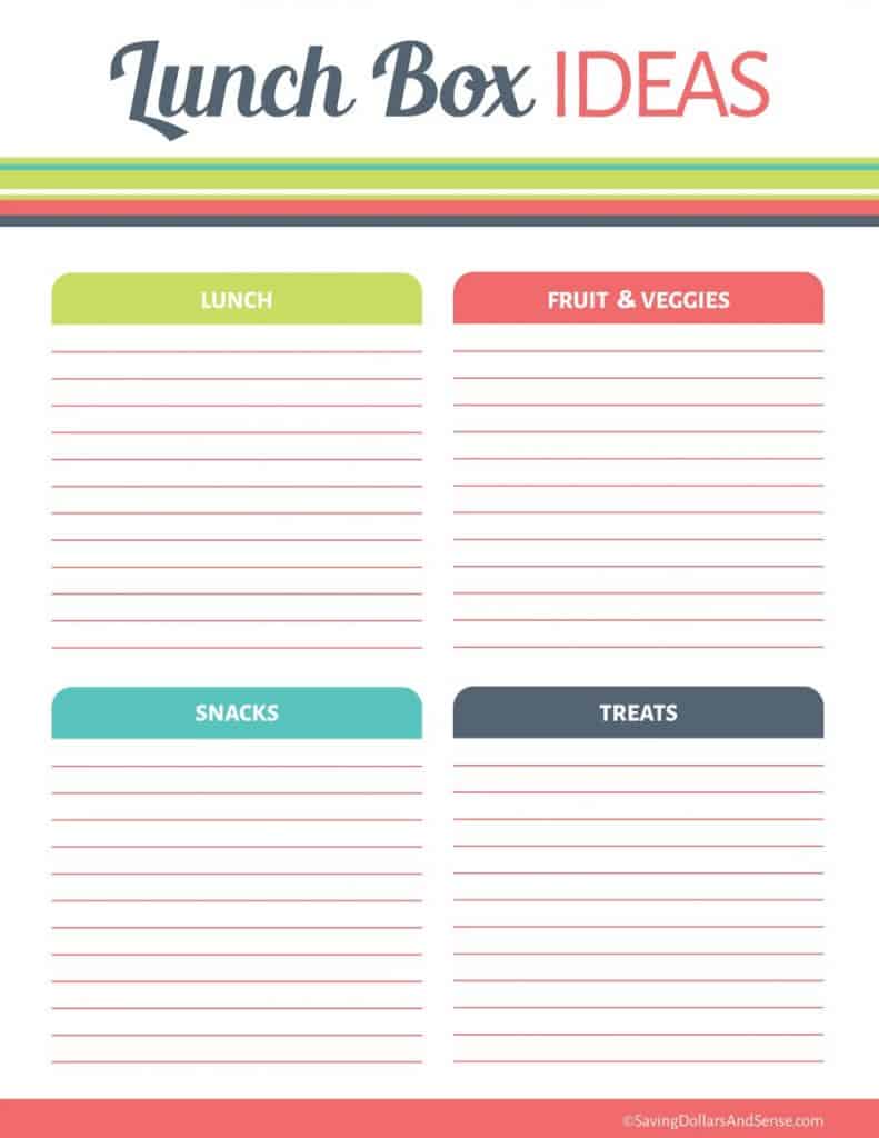 Printable Lunch Box Planner Set - Saving Dollars & Sense