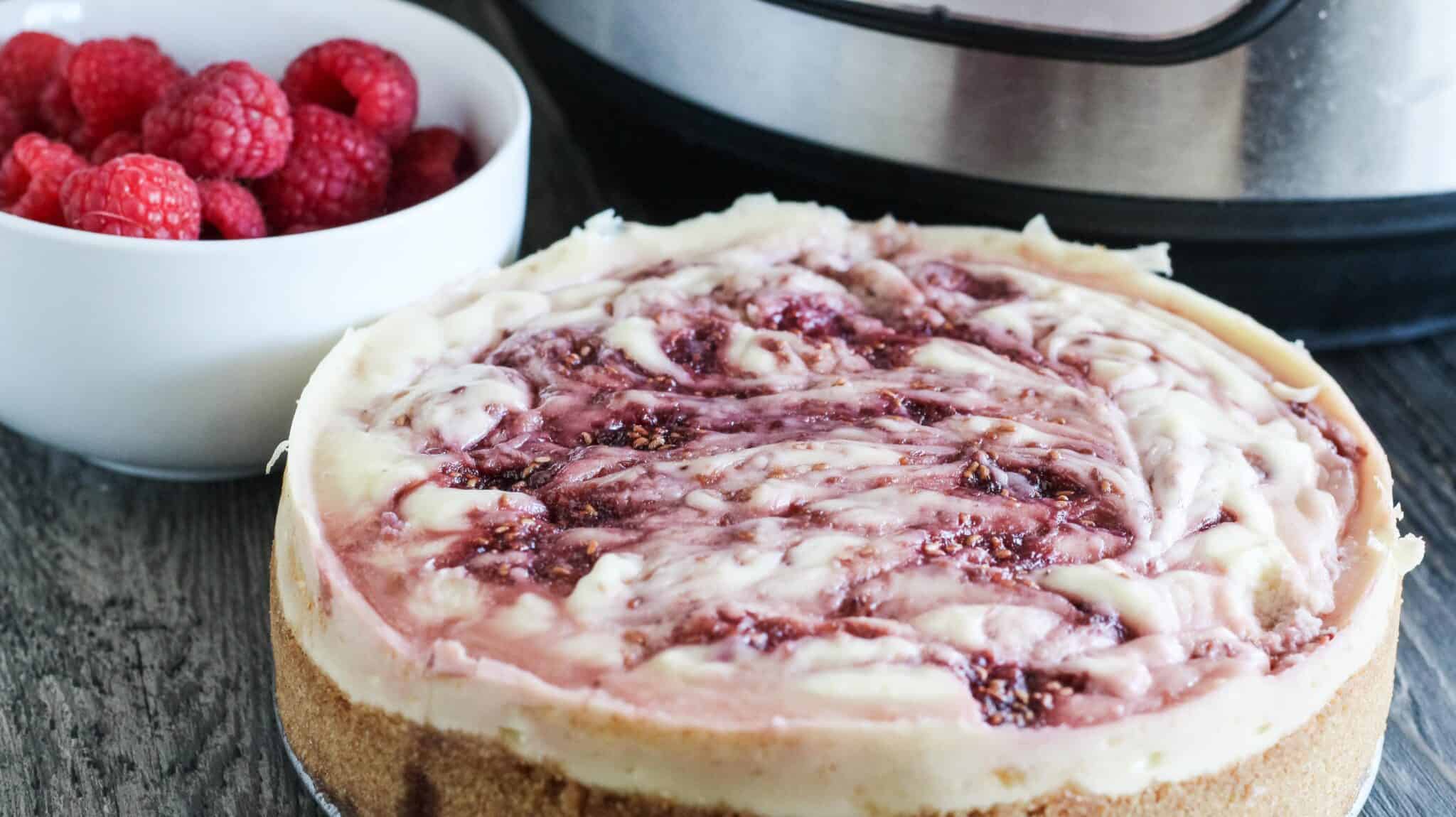 Instant Pot Raspberry Swirl Cheesecake Recipe - Saving Dollars and Sense