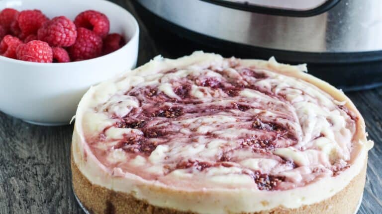 Instant Pot Raspberry Swirl Cheesecake Recipe - Saving Dollars and Sense
